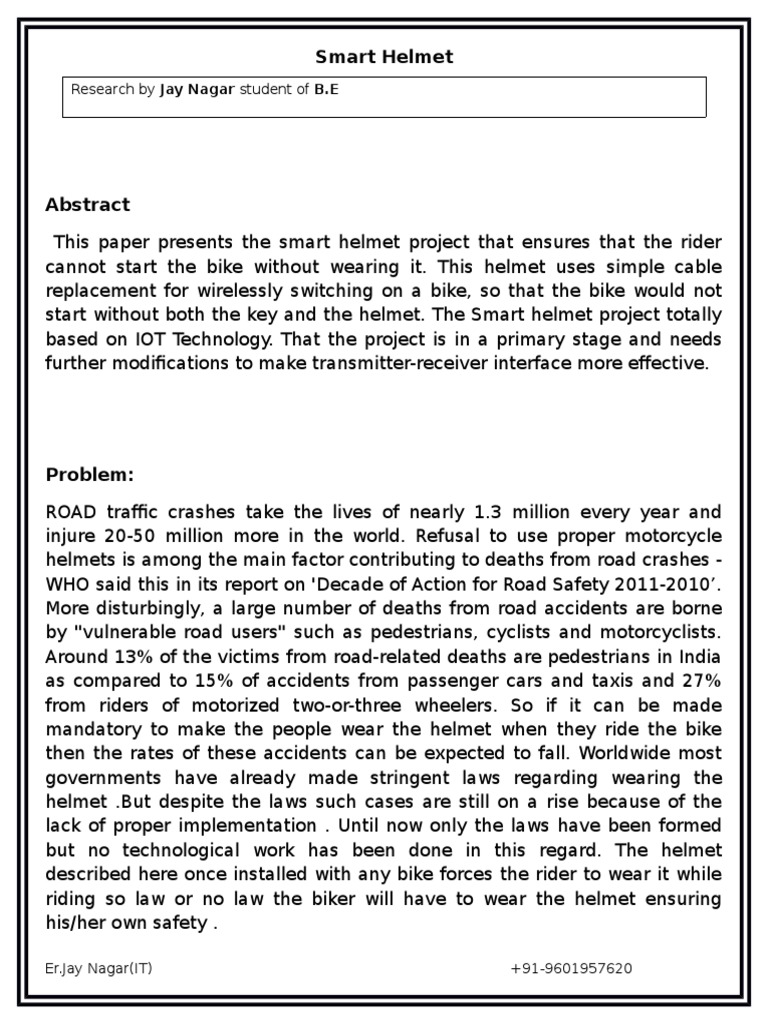 Smart Helmet IOT Project | PDF | Traffic Collision | Road Traffic Safety