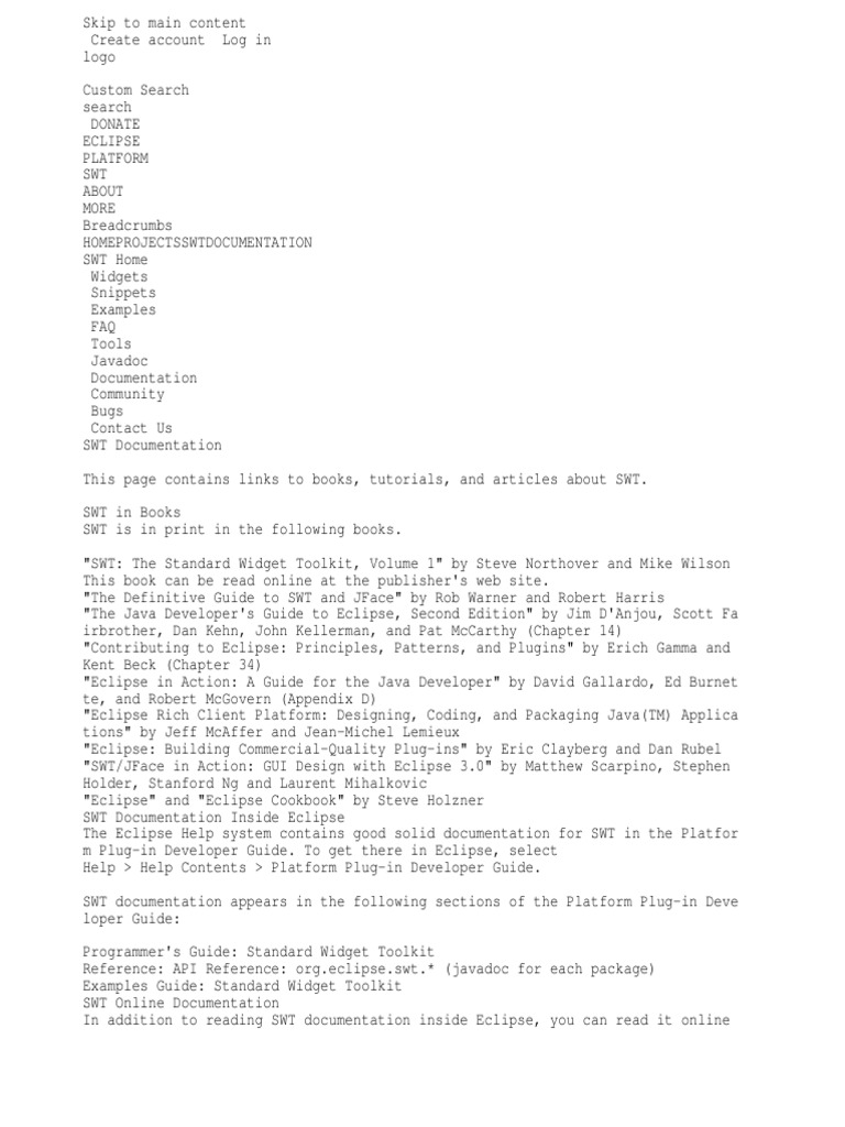SWT Documentation | PDF | Eclipse (Software) | Computing Platforms