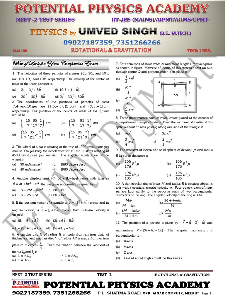 Neet - 2 Test Series Rotational Motion and Gravitation 1 Final ...