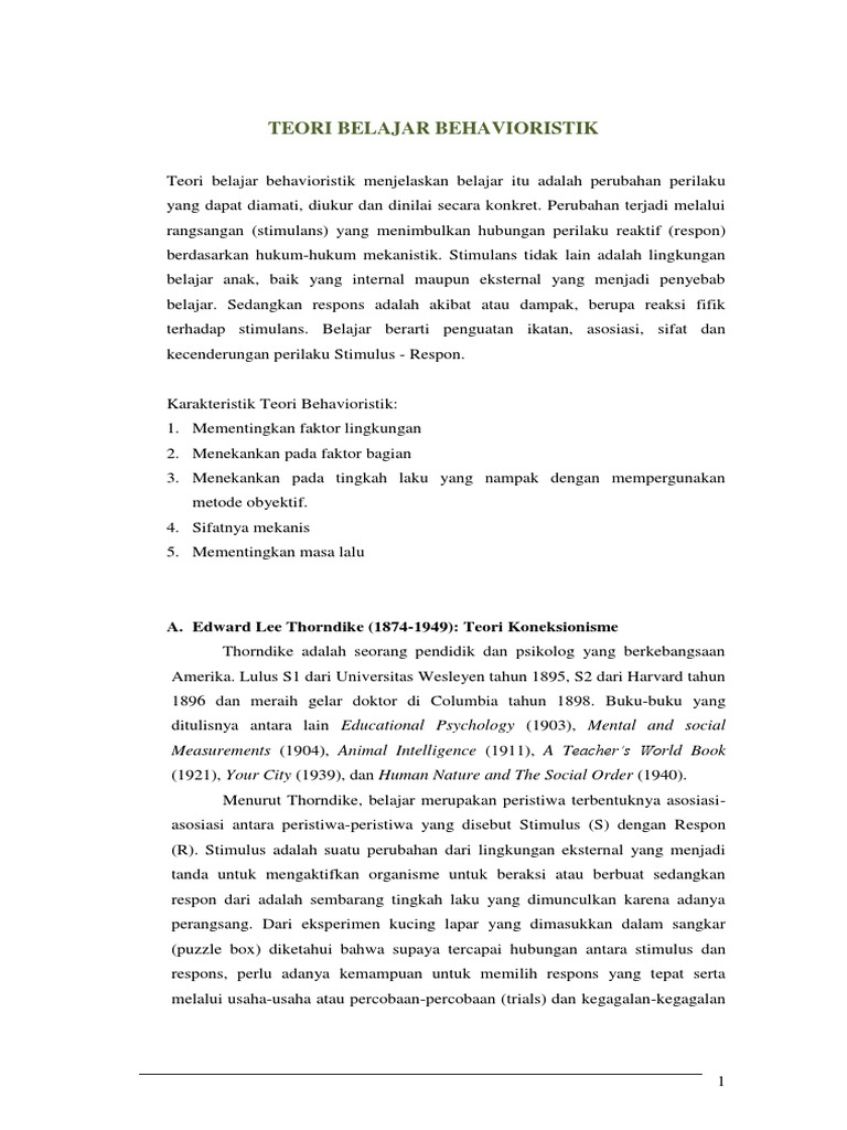 Teori Belajar Behavioristik PDF | PDF