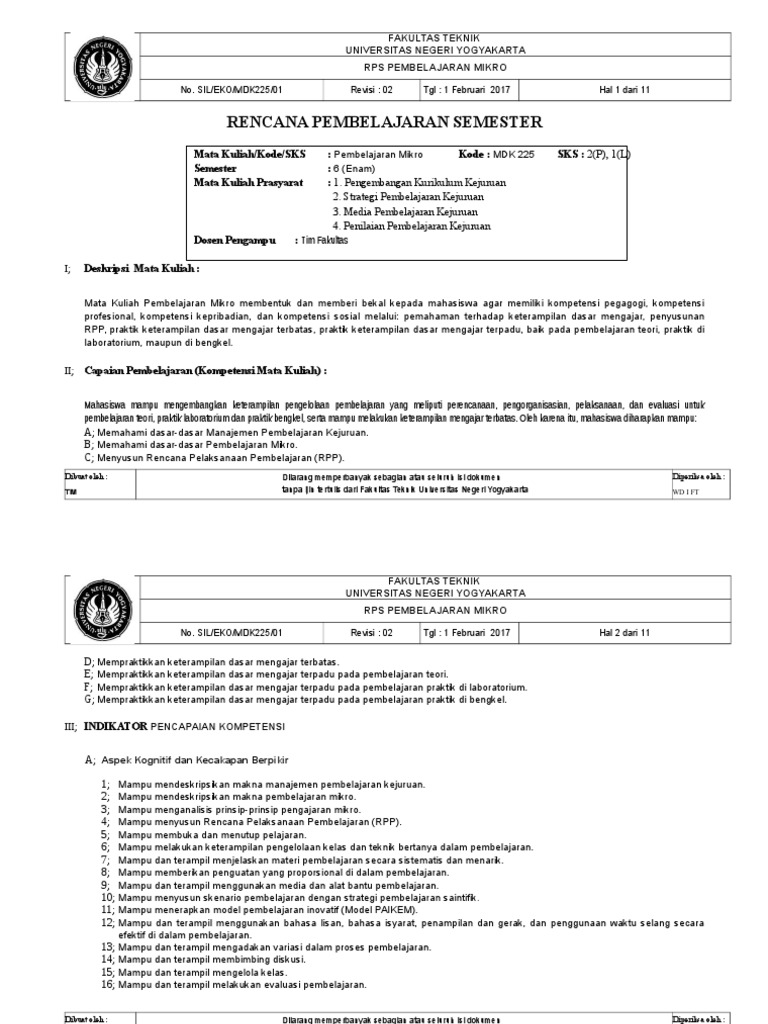 RPS Pembelajaran Mikro 2017 | PDF