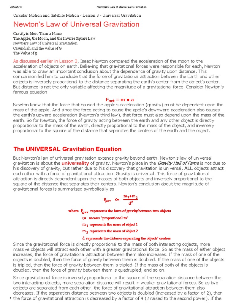 Newton's Law of Universal Gravitation | PDF | Newton's Law Of Universal ...