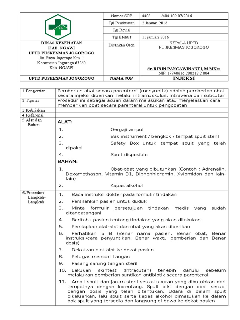 Sop Injeksi | PDF | Sains & Matematika