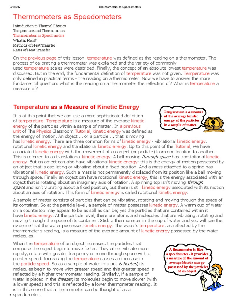 Thermometers As Speedometers | PDF | Temperature | Kinetic Energy