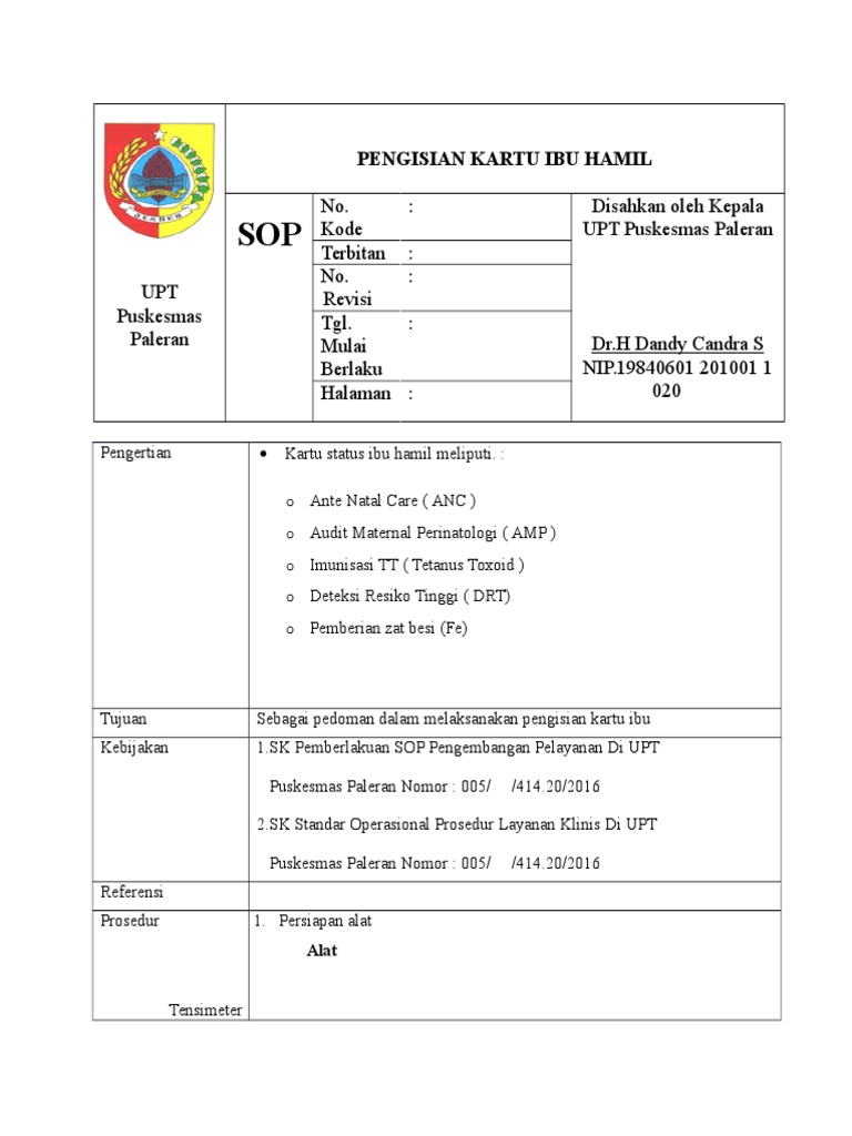 Sop Pengisian Kartu Ibu | PDF