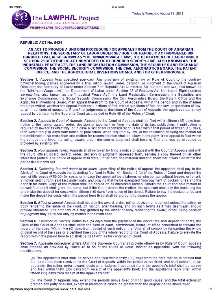 R.A. 5434 PDF | PDF | Judgment (Law) | Brief (Law)