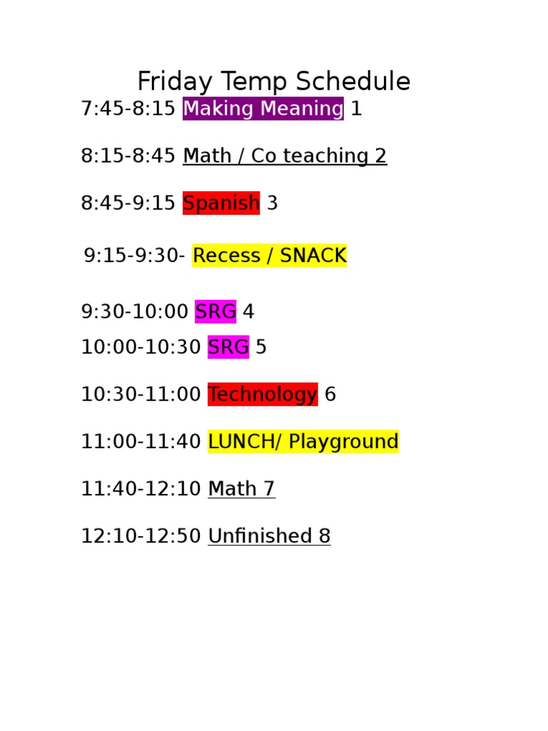 Fridays Schedule | PDF | Schools | Educational Organizations