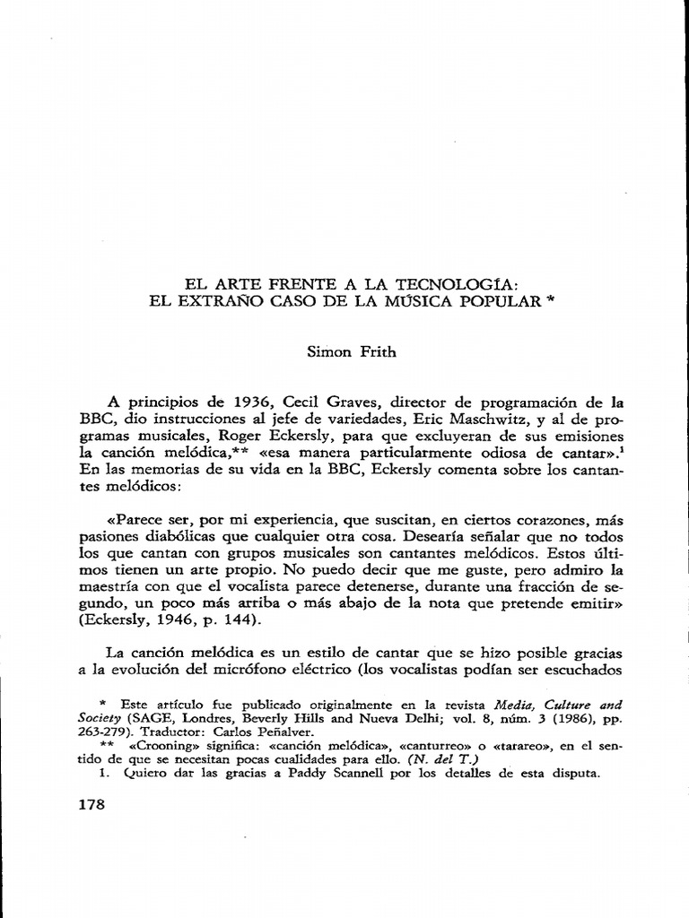Simon Frith. EL Arte Frente A La Tecnología. | PDF | Sintetizador ...