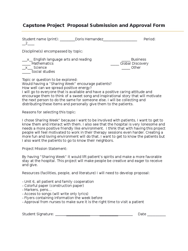 Capstone Project Proposal Submission and Approval Form 1 | PDF ...