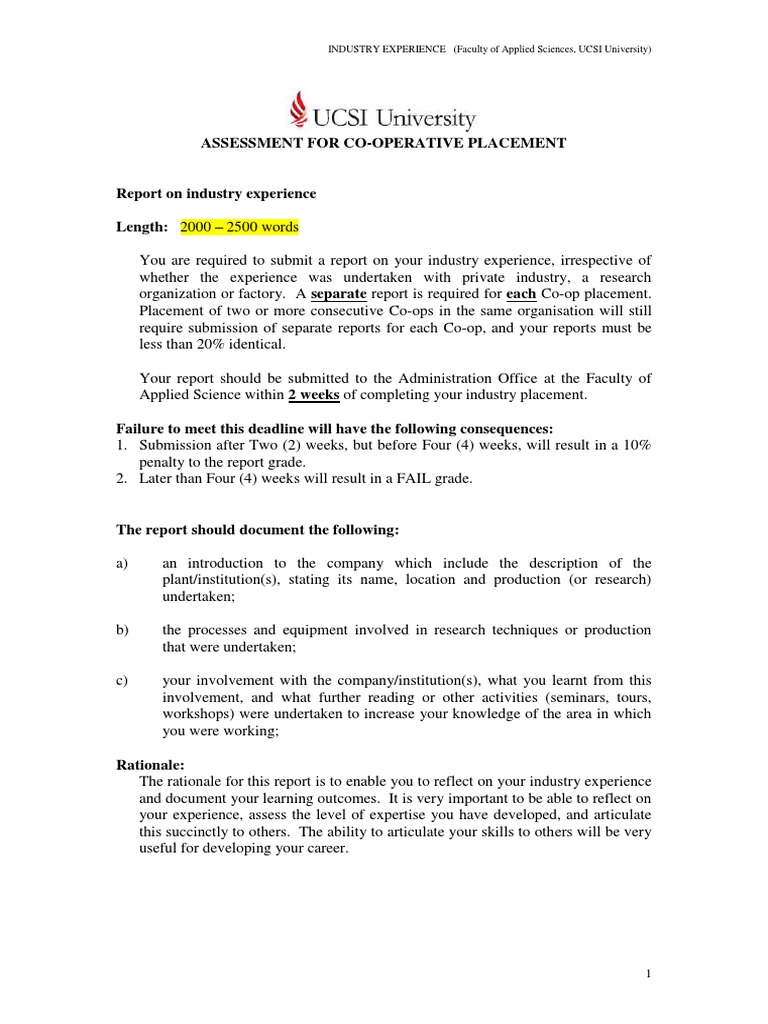 UCSI University Co-op Report Guidelines | PDF | Internship | Job Hunting