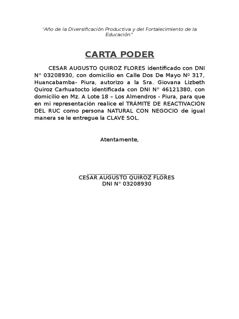Carta Poder - Tramite Sunat | PDF