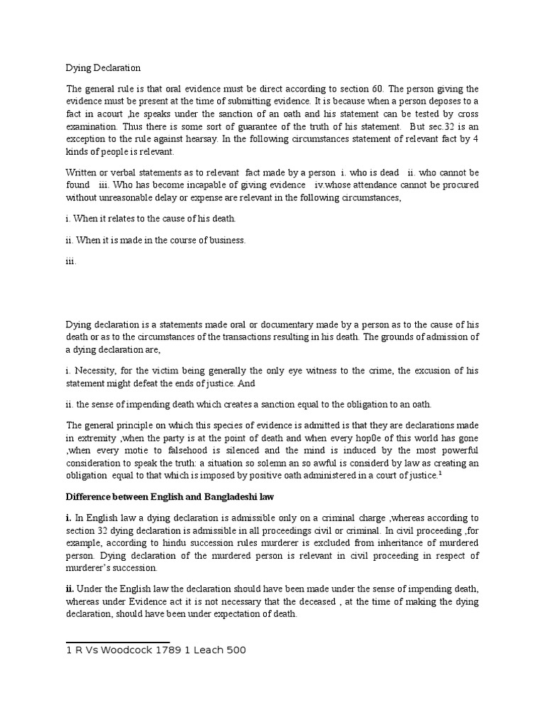 Dying Declaration | PDF | Hearsay | Evidence