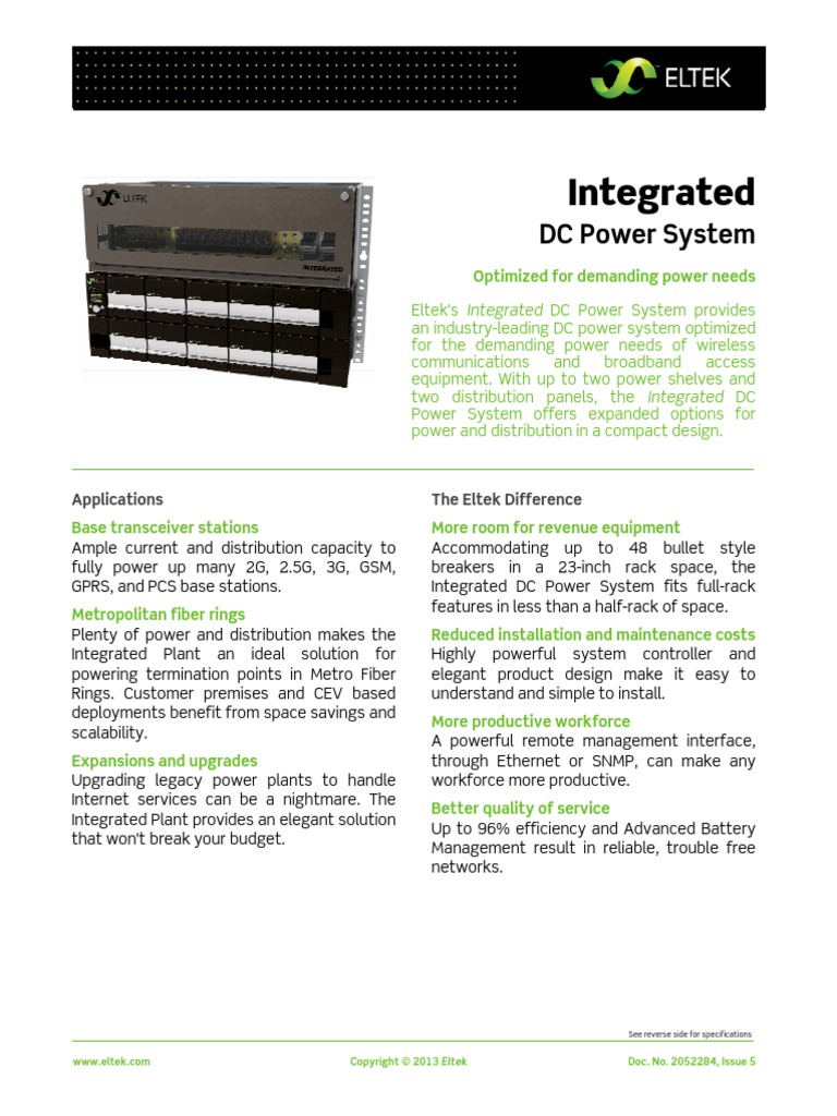 Eltek - Integrated DC Plant, 200-500amp | PDF | Rectifier | Electric Power System