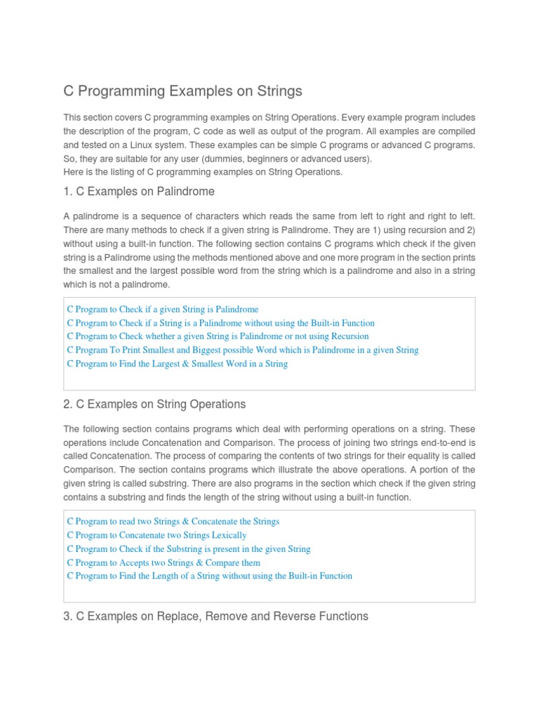 C Programming Examples On Strings Pdf String Computer Science 1121
