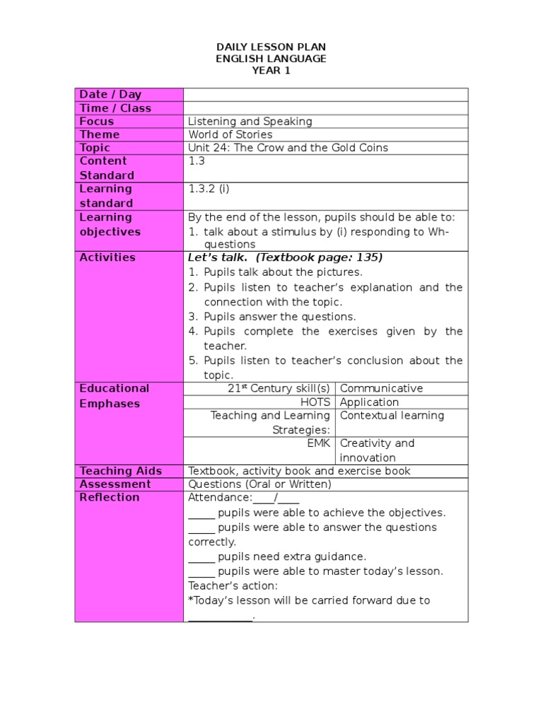 The Crow and The Gold Coins | PDF | Lesson Plan | Educational Assessment