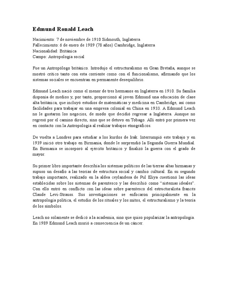 Edmund Ronald Leach | PDF | Antropología | America latina