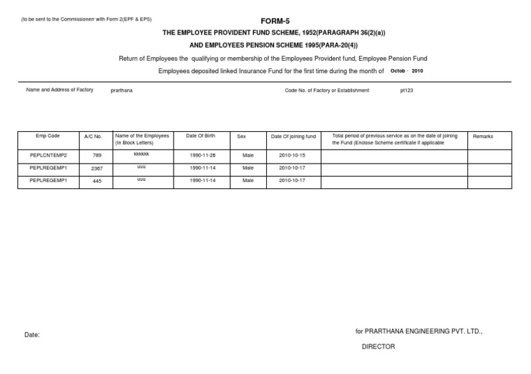 FORM-5: The Employee Provident Fund Scheme, 1952 (Paragraph 36 (2) (A ...