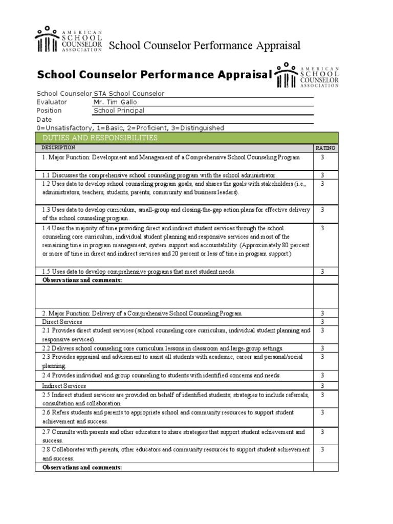 School Counselor Performance Appraisal | PDF | School Counselor ...