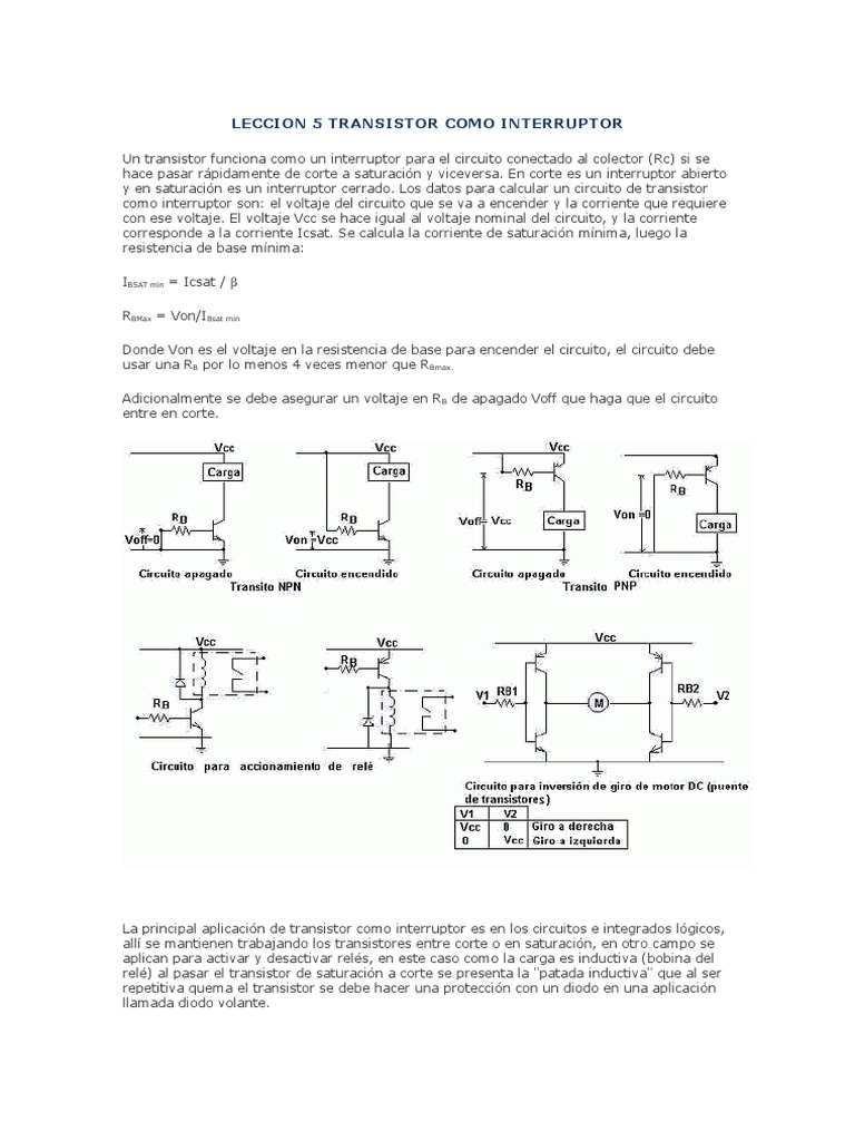 Leccion 5 Transistor Como Interruptor | PDF | Transistor | Relé