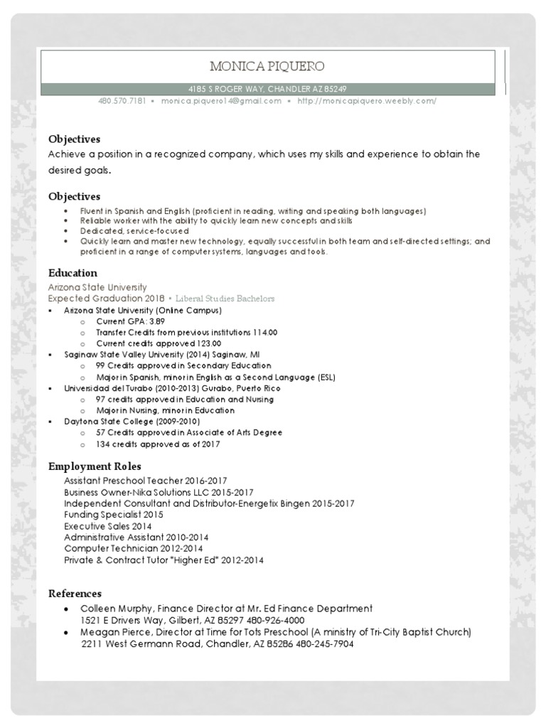 Monica Piquero Resume 2017 | PDF