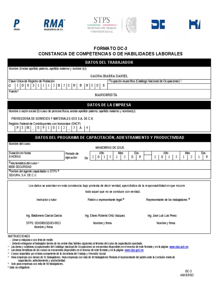 Formato Dc 3 | Business