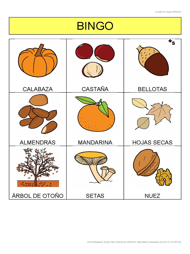 Bingo Infantil de Otoño ARASAAC | PDF