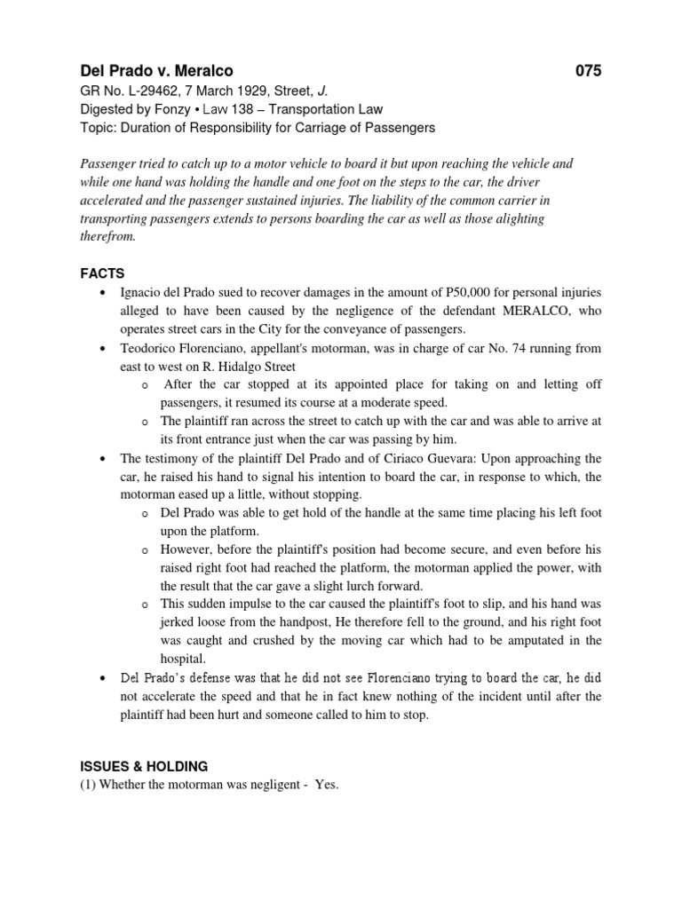 Del Prado v. Meralco | PDF | Negligence | Public Law