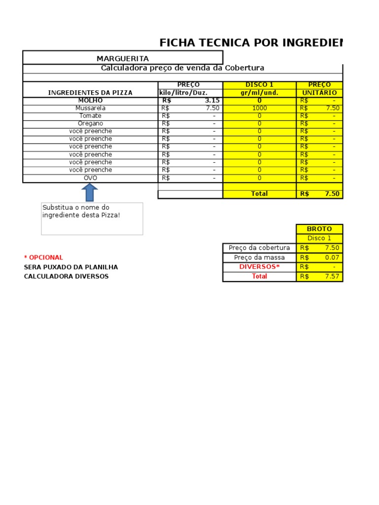 Ficha Técnica - Sabores Pizza Com Calculadora Recheio | PDF