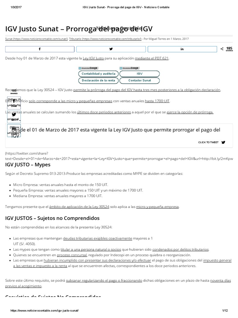 IGV Justo Sunat - Prorroga Del Pago de IGV - Noticiero Contable | Contador | Pagos