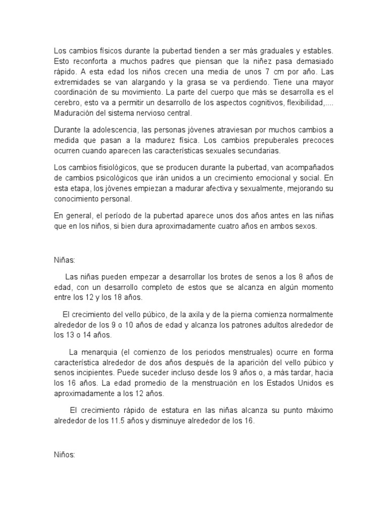 Los Cambios Físicos Durante La Pubertad Tienden A Ser Más Graduales y ...