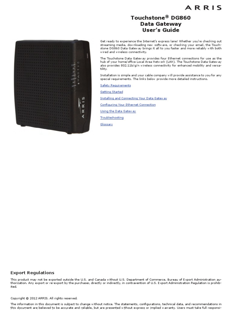 Modem Arris DG860 User Guide | PDF | Wireless Lan | Electromagnetic ...