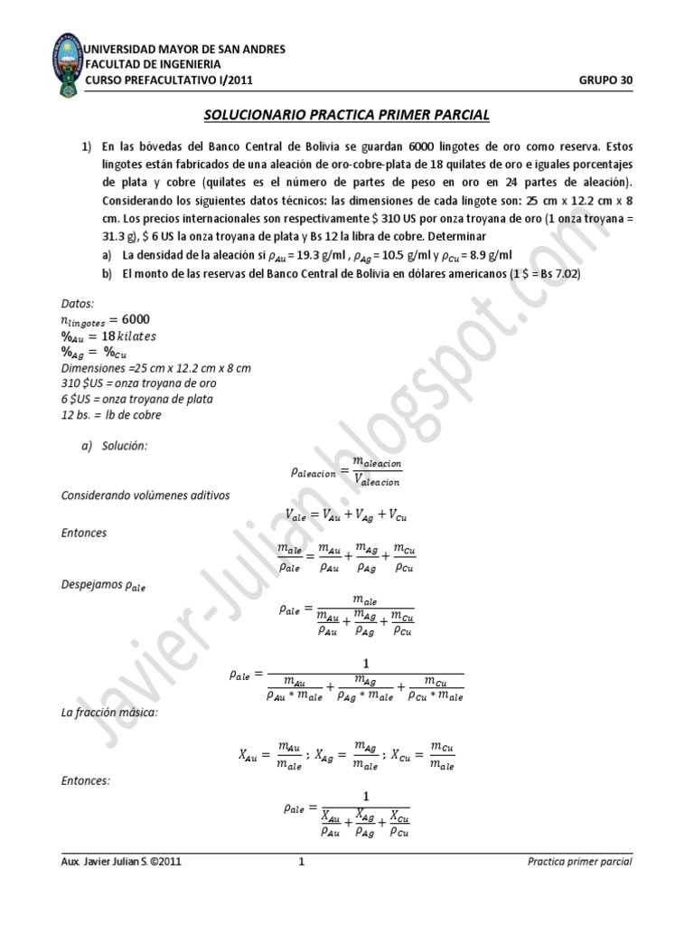 Solucionario Practica Primer Parcial Curso Prefacultativo Ingenieria UMSA PDF | PDF | Celsius ...