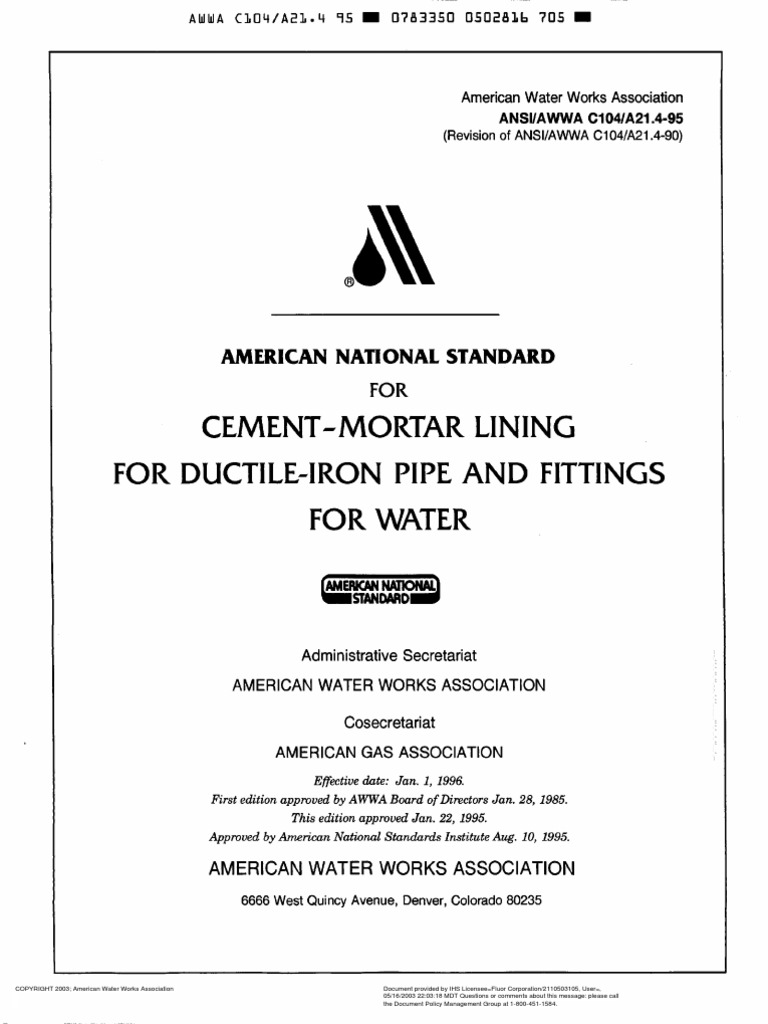 Awwa C104 | PDF | Pipe (Fluid Conveyance) | United States Environmental ...