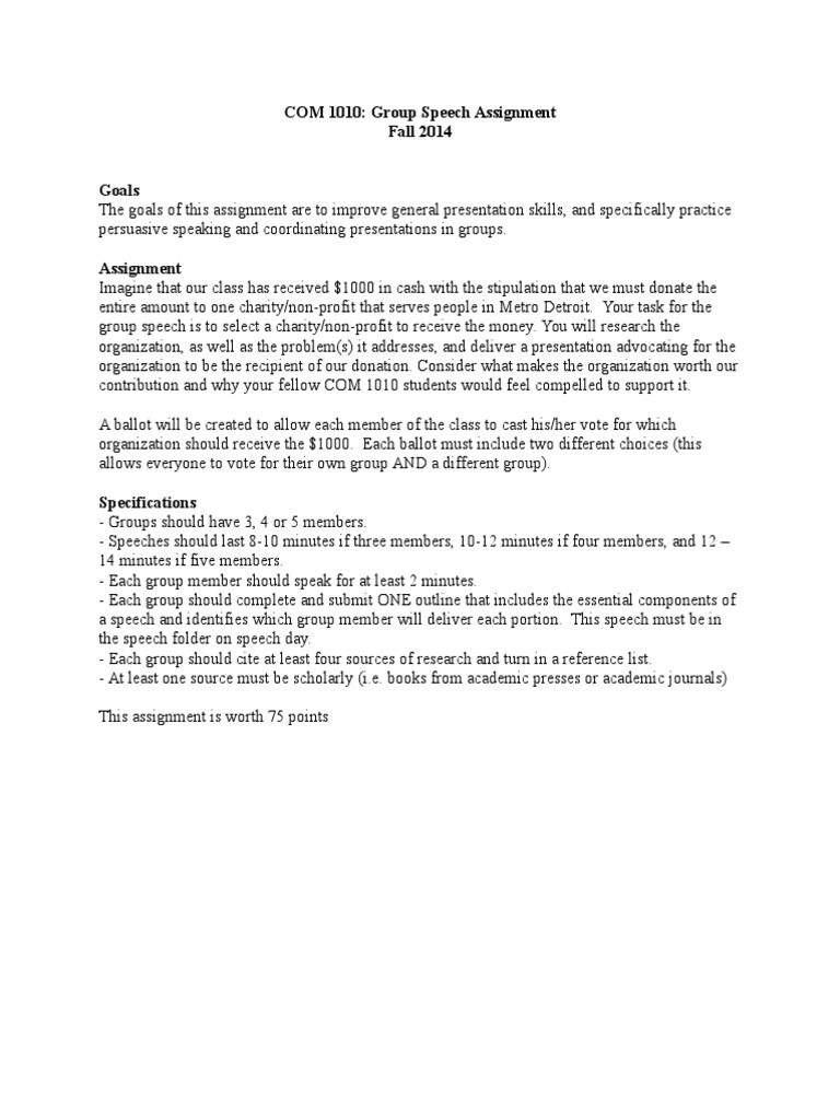 COM 1010: Group Speech Assignment Fall 2014 | PDF