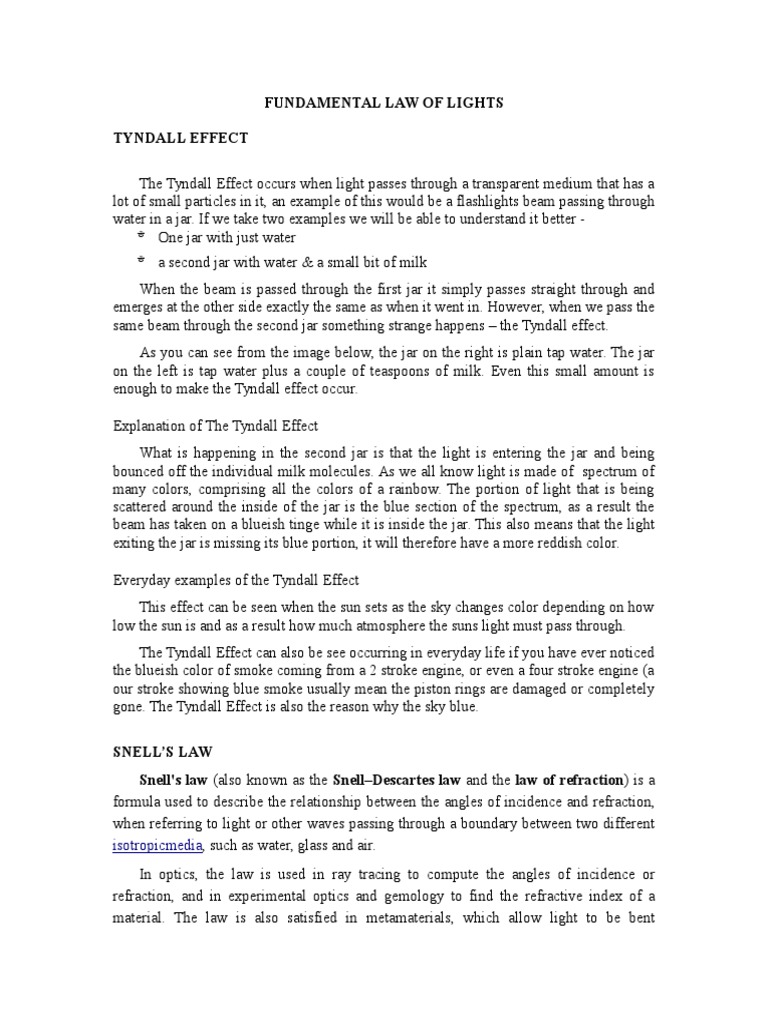 Fundamental Law of Lights | PDF | Incandescent Light Bulb | Reflection ...