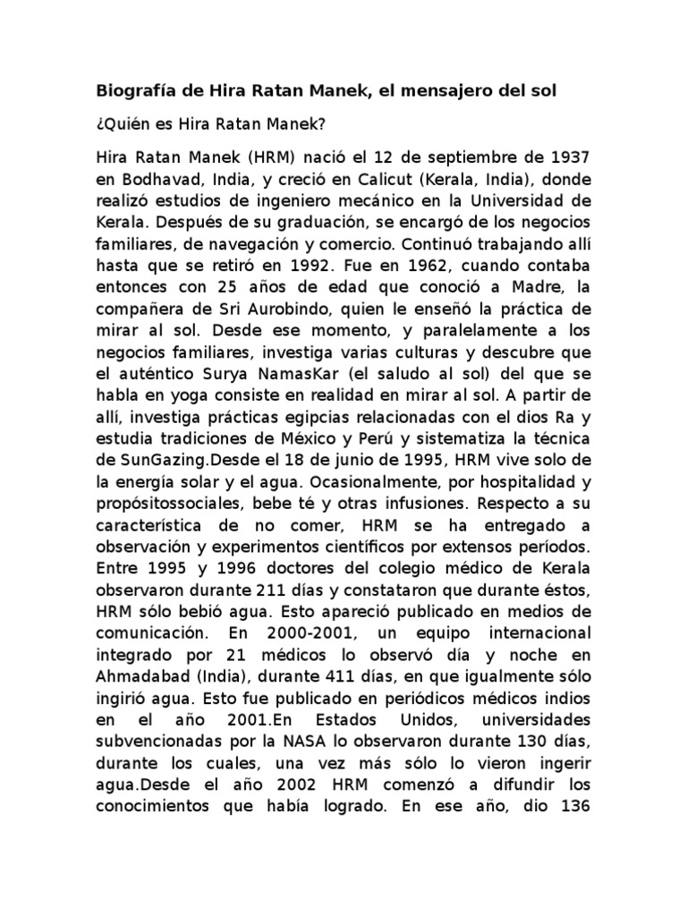 Biografía de Hira Ratan Manek | PDF