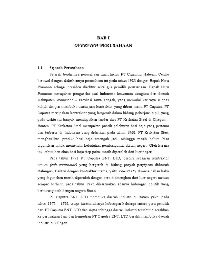 Sejarah dan Profil PT Cigading Habeam | PDF | Bisnis | Seni