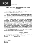 VERIFICATION and Certification Sample | PDF | Affidavit | Legal Procedure