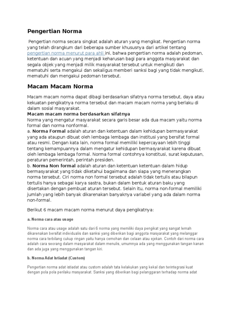 Pengertian dan Macam-Macam Norma Sosial | PDF