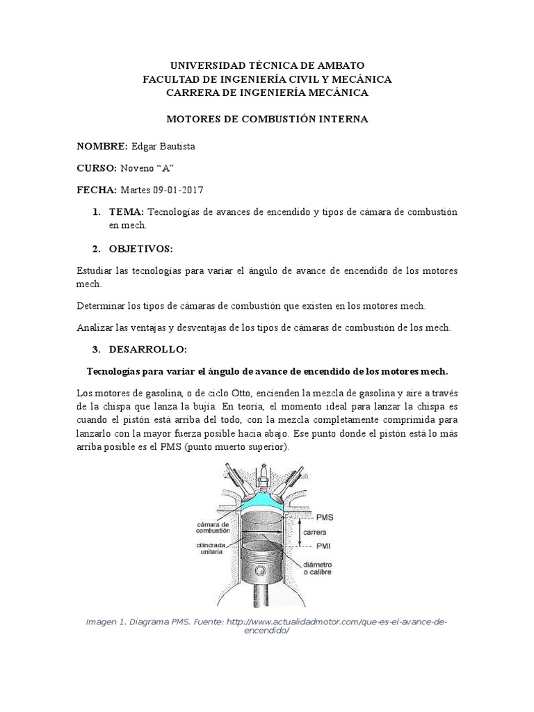 Ángulo de Avance de Encendido y Tipos de Cámaras de Combustión | Motor ...