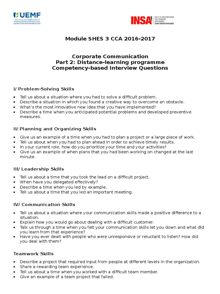 Competency-Based Interview Questions | PDF | Action (Philosophy ...