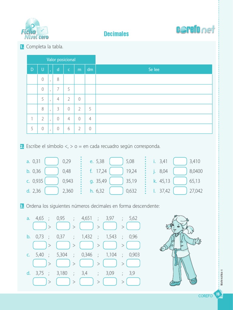 Hojas De Trabajo Sobre Decimales Y Valor Posicional Valor Posicional