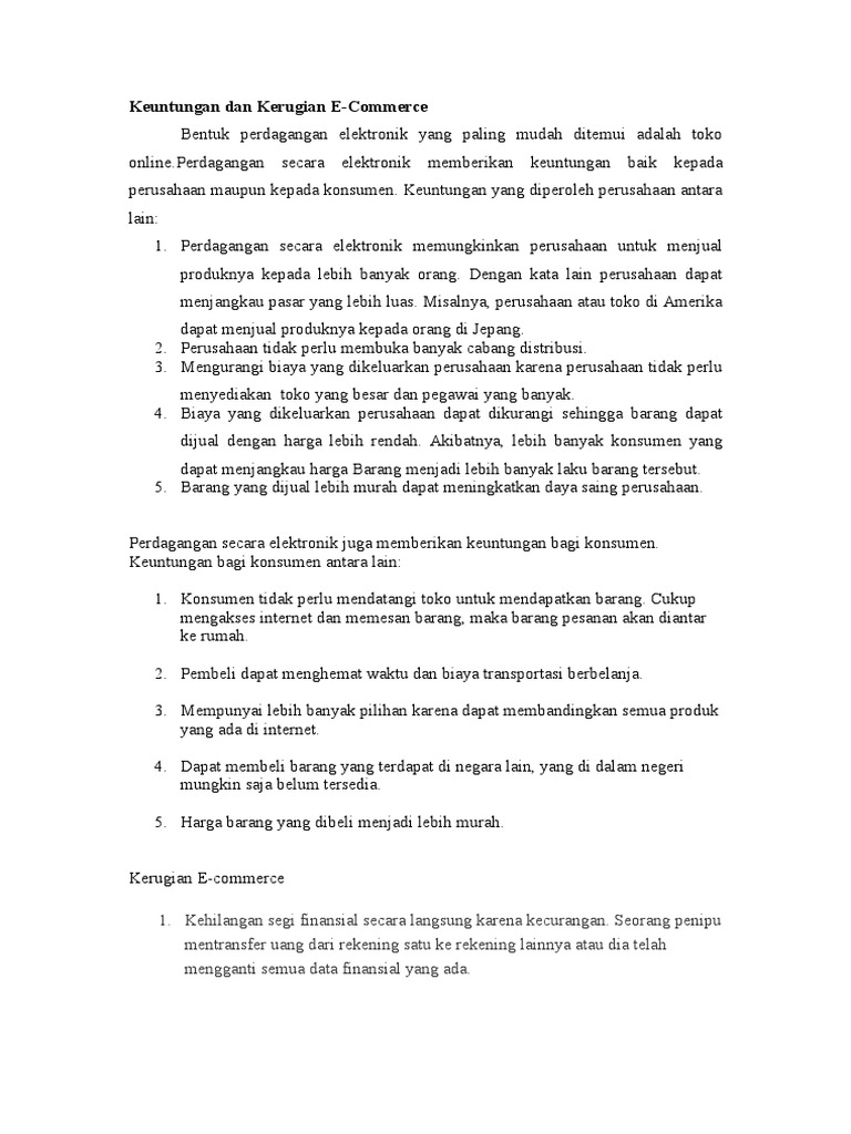 Keuntungan Kerugian e Commerce | PDF | Pengelolaan Keuangan & Uang ...