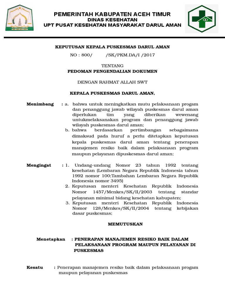 Surat Pendelegasian Wewenang Kepala Puskesmas - Delinewstv