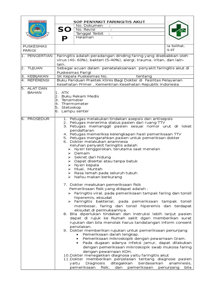 Sop Penyakit Faringitis Akut | PDF