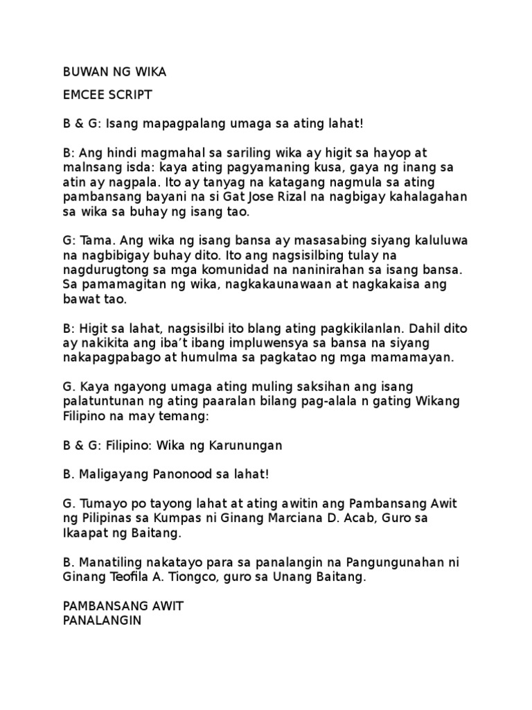 Buwan NG Wika Emcee Script | PDF