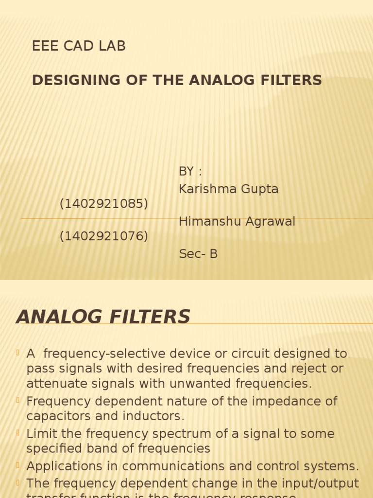 Eee Cad Lab: Designing of The Analog Filters | PDF | Filter (Signal ...