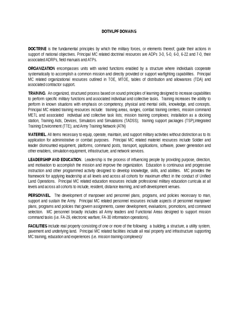 Dotmlpf Domains | Leadership | Leadership & Mentoring