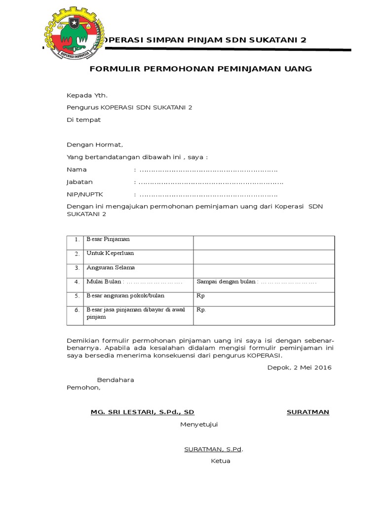 Formulir Simpan Pinjam Koperasi | PDF