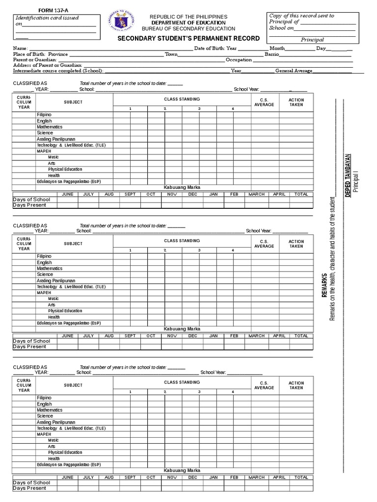 FORM 137 Document Front | PDF | Physical Education | Sharing